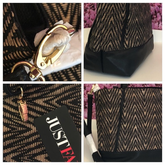 JustFab | Bags | Just Fab Black Brown Vegan Weekend Xl Tote Bag | Poshmark